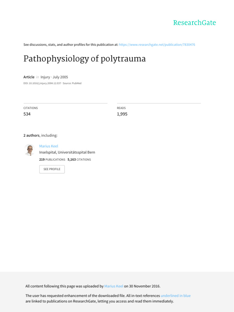 Pathophysiology of Polytrauma | PDF | Inflammation | Diseases And Disorders