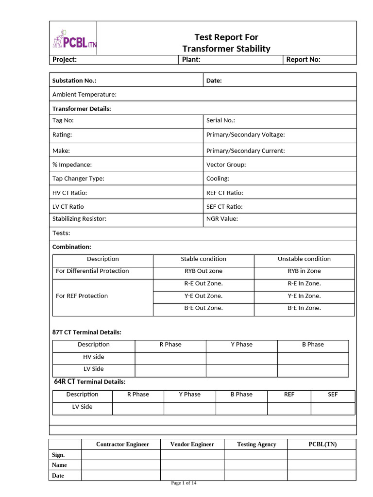Test Report For Transformer Stability | PDF | Transformer | Electrical ...