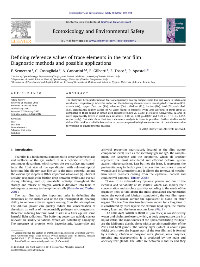 Trace Elements in Tear Film Analysis | PDF | Arsenic | Chromium