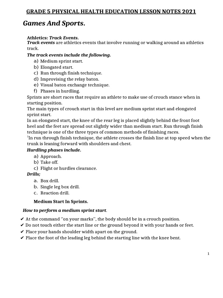 Grade 5 Track & Field Lesson Notes | PDF | Baseball Field | Softball