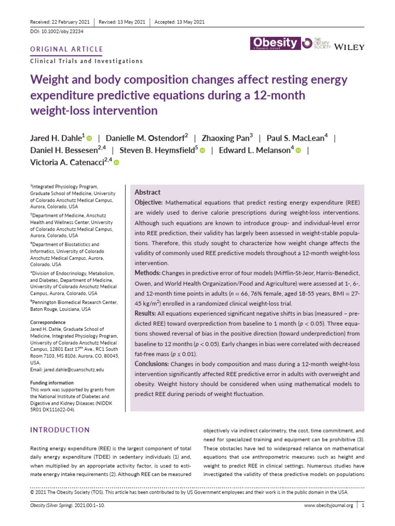 121 Weight Body Composition Changes Obesity 2021 | PDF | Student's T ...