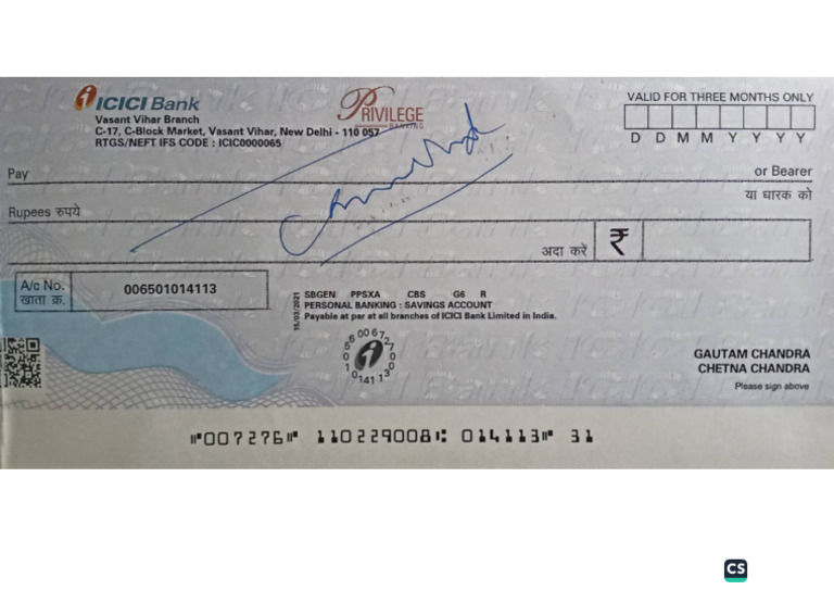 ICICI Cancelled CHQ | PDF