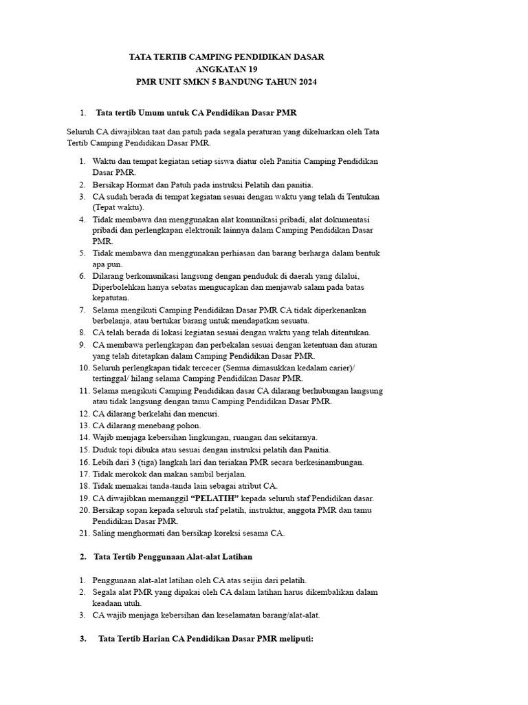 Tata Tertib Camping PMR 2024 SMKN 5 | PDF