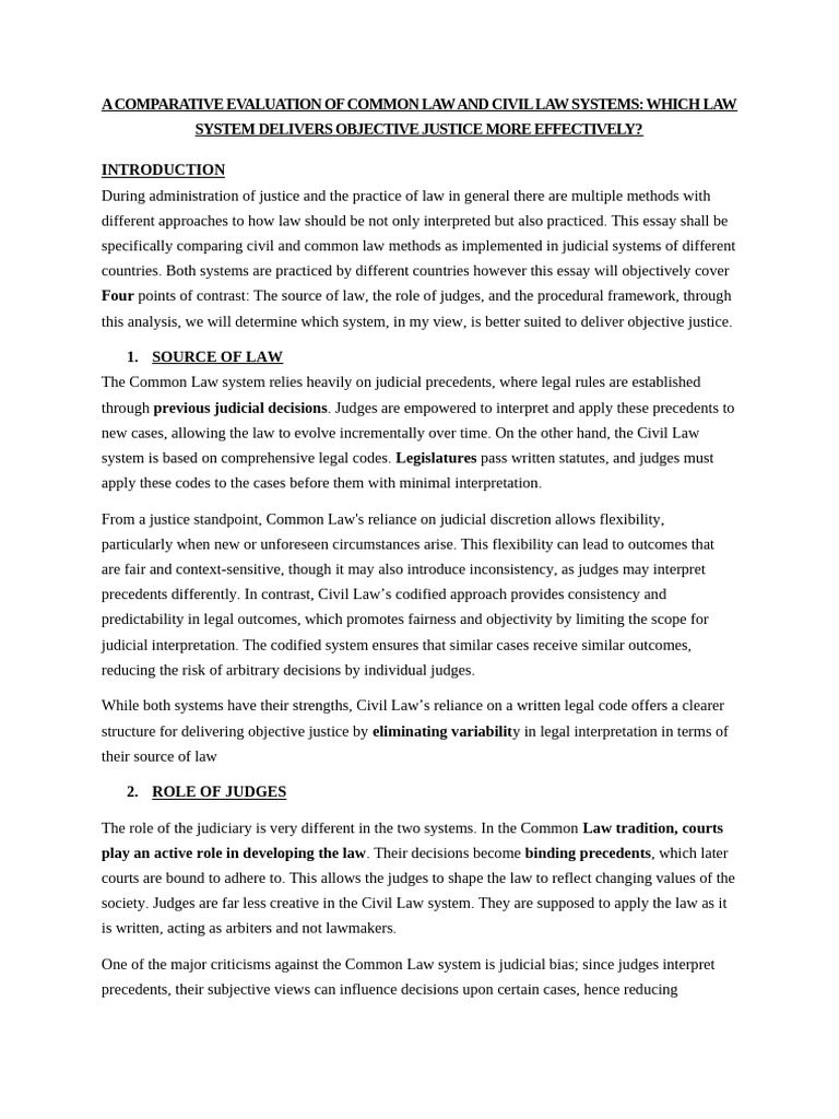 Civil vs Common Law: Justice Comparison | PDF | Common Law | Civil Law ...