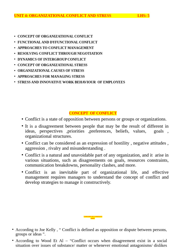 Unit 4. Organizational Conflict and Stress | PDF | Conflict (Process ...
