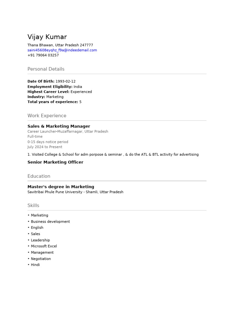 Resume Vijay Kumar | PDF