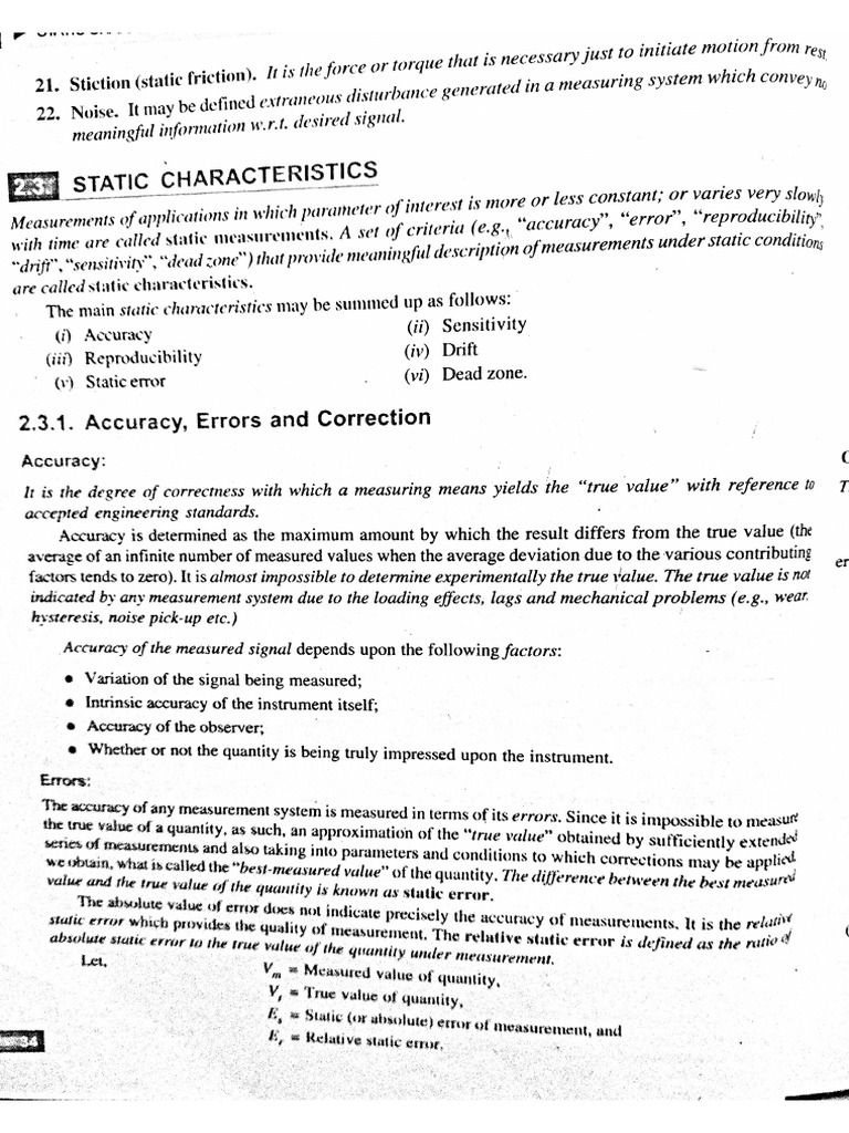 Static Characteristics of Instruments | PDF