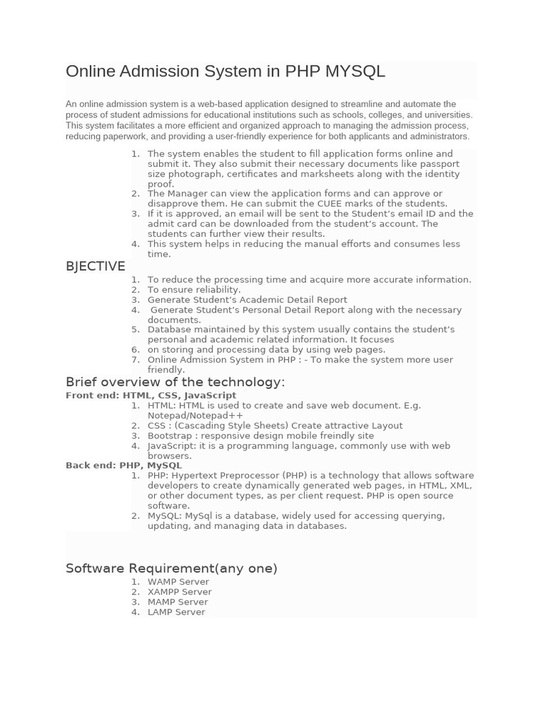 Online Admission System in PHP MYSQL | PDF | World Wide Web | Internet & Web