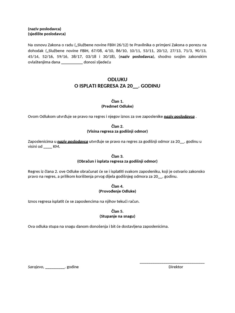 URNEK Odluka o Isplati Regresa | PDF