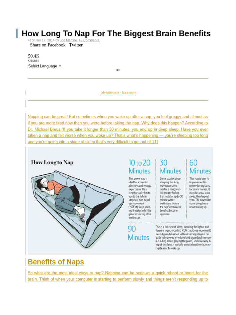 How Long To Nap For The Biggest Brain Benefits | PDF | Sleep | Physiology