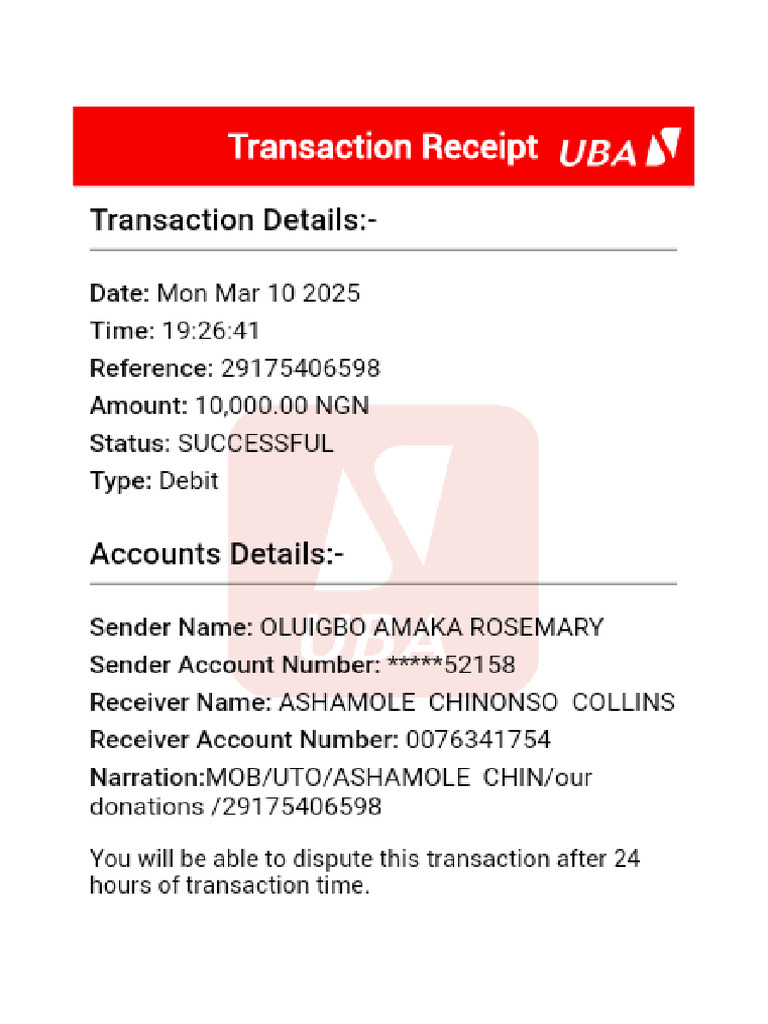 Transaction-receiptMon Mar 10 2025OLUIGBO AMAKA ROSEMARY | PDF
