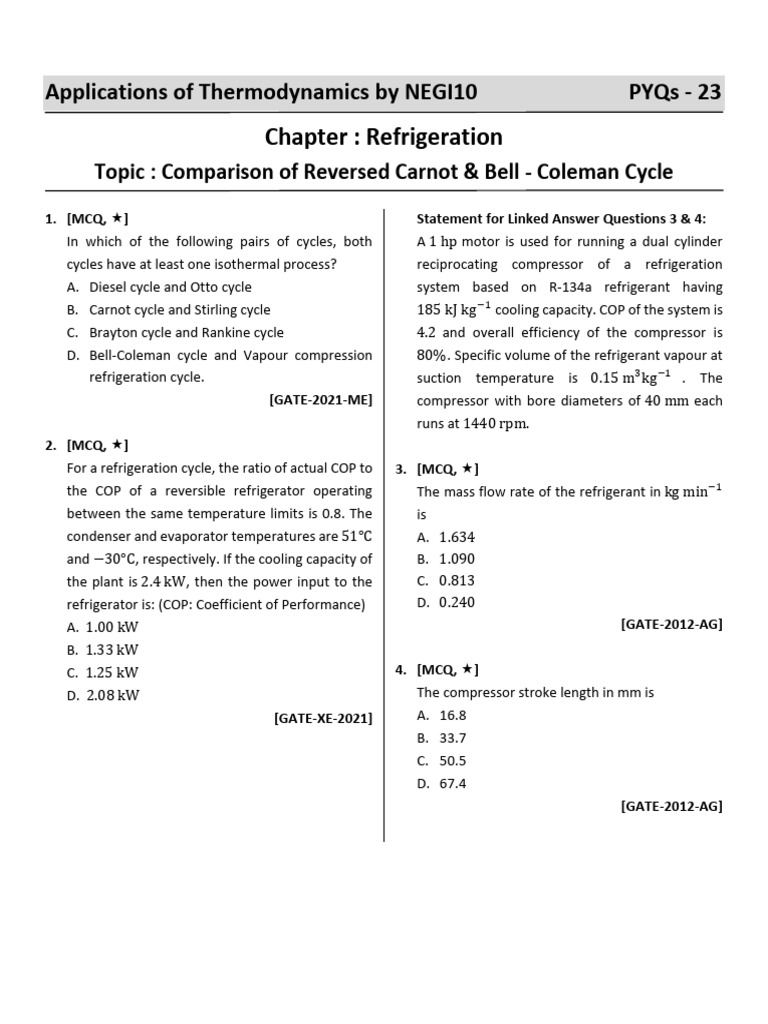 ATD - YT(QSTFC) - VCRS Cycle - PYQ (43) Qs (21.12.24) | PDF | Enthalpy | Refrigeration