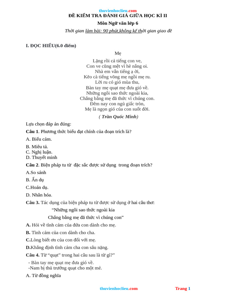 thuvienhoclieu.com-De-Kiem-tra-giua-HK2-Van-6-CTST | PDF