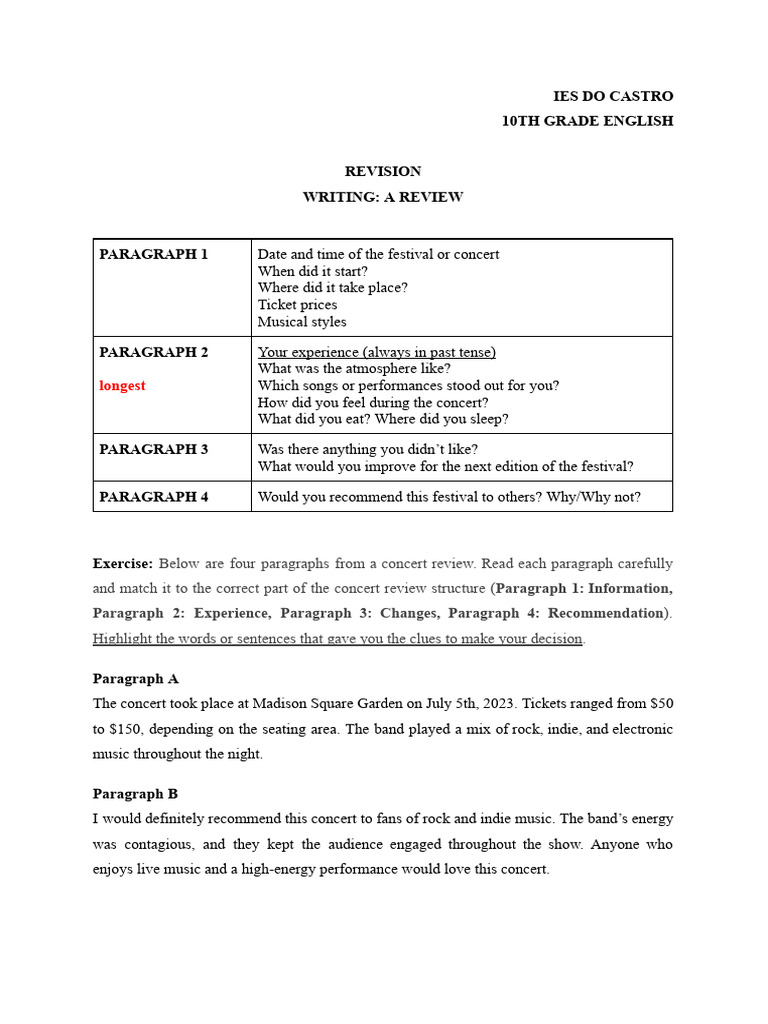 Concert Review Structure Guide | PDF | Concert | Music Events