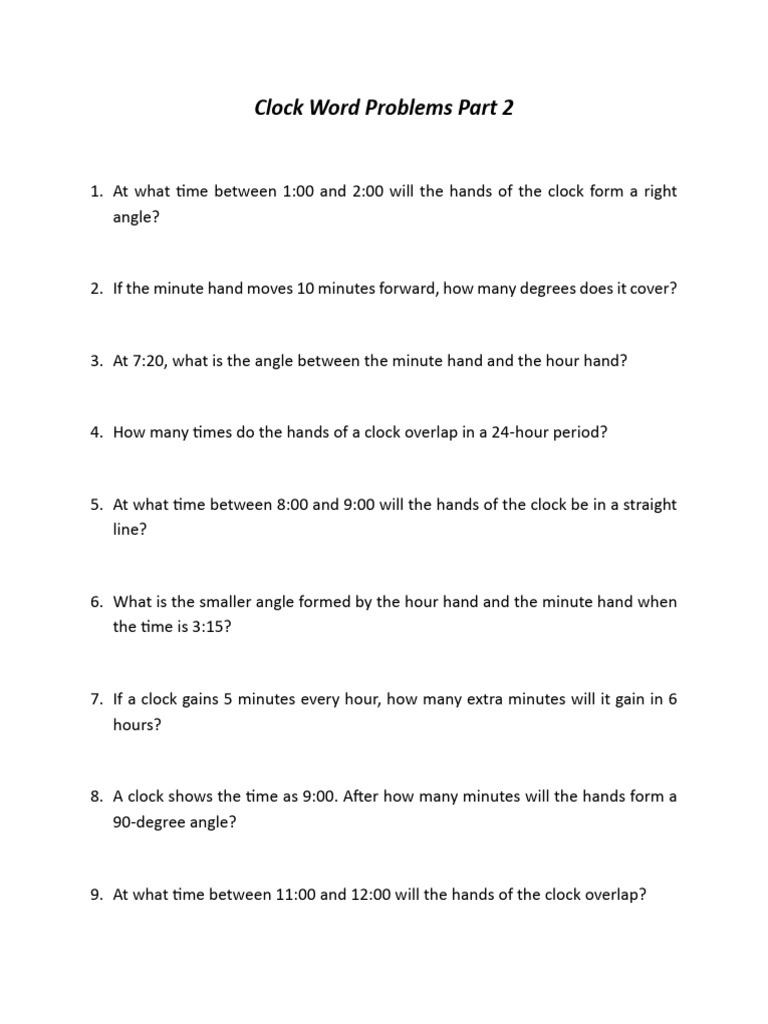 Clock Word Problems Part 2 | PDF