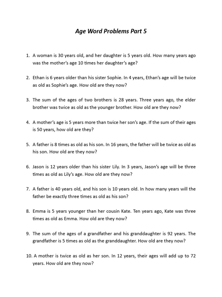 Age Word Problems Part 5 | PDF