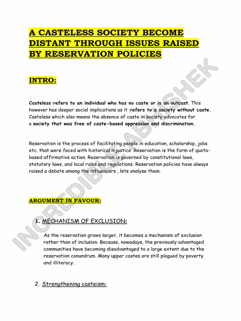 A Casteless Society Become Distant Through Issues Raised by Reservation ...