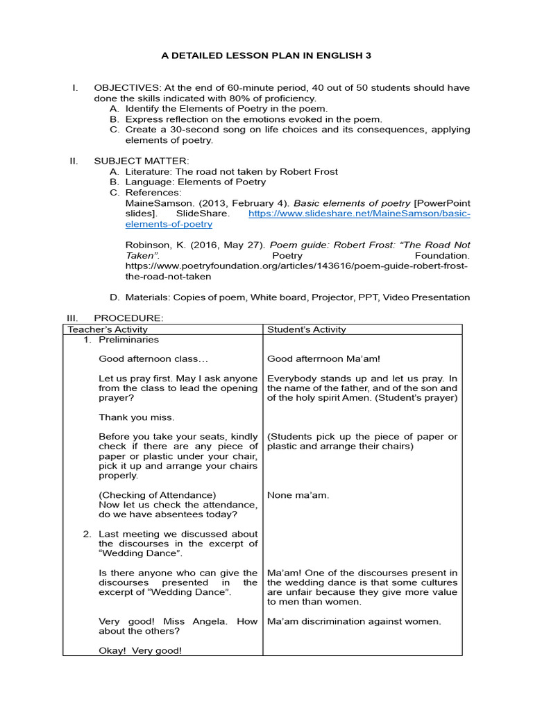 English 3 Poetry Lesson Plan | PDF | Poetry | Poetics