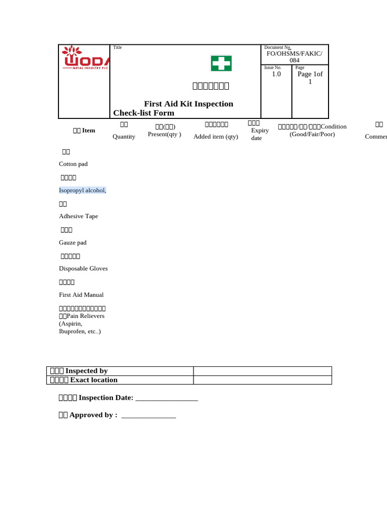 First Aid Inspection Check-List | PDF