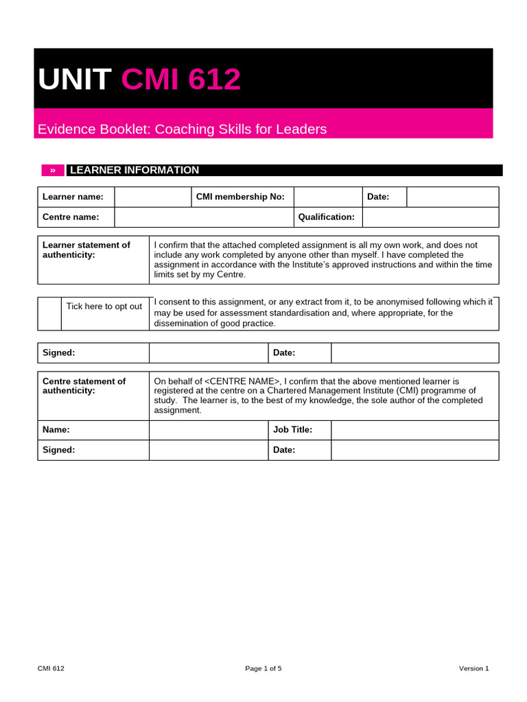 Unit 612 Coaching Skills For Leaders EB | PDF | Learning | Cognition