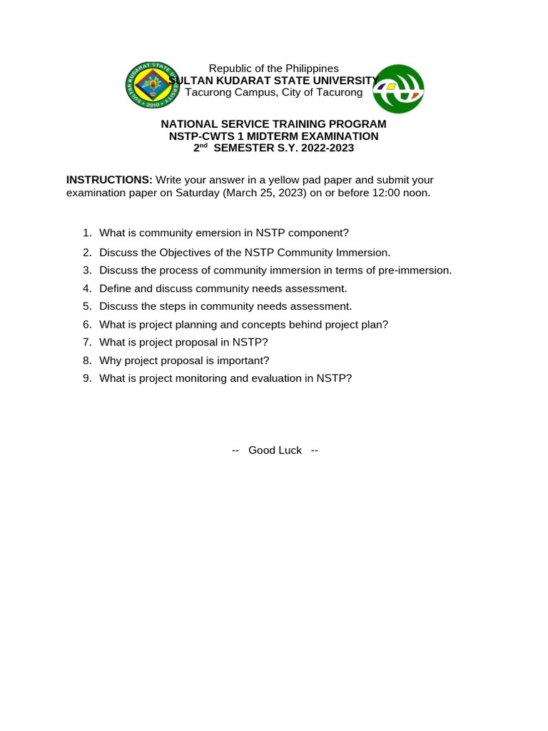 NSTP 2 Midterm Exam | PDF