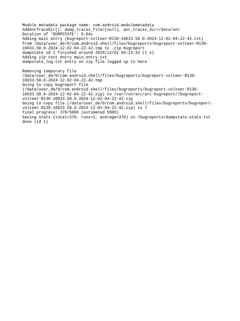 Bugreport Volteer R130 16033.58.0 2024 12 02 04 22 42 Dumpstate - Log 30759 | PDF