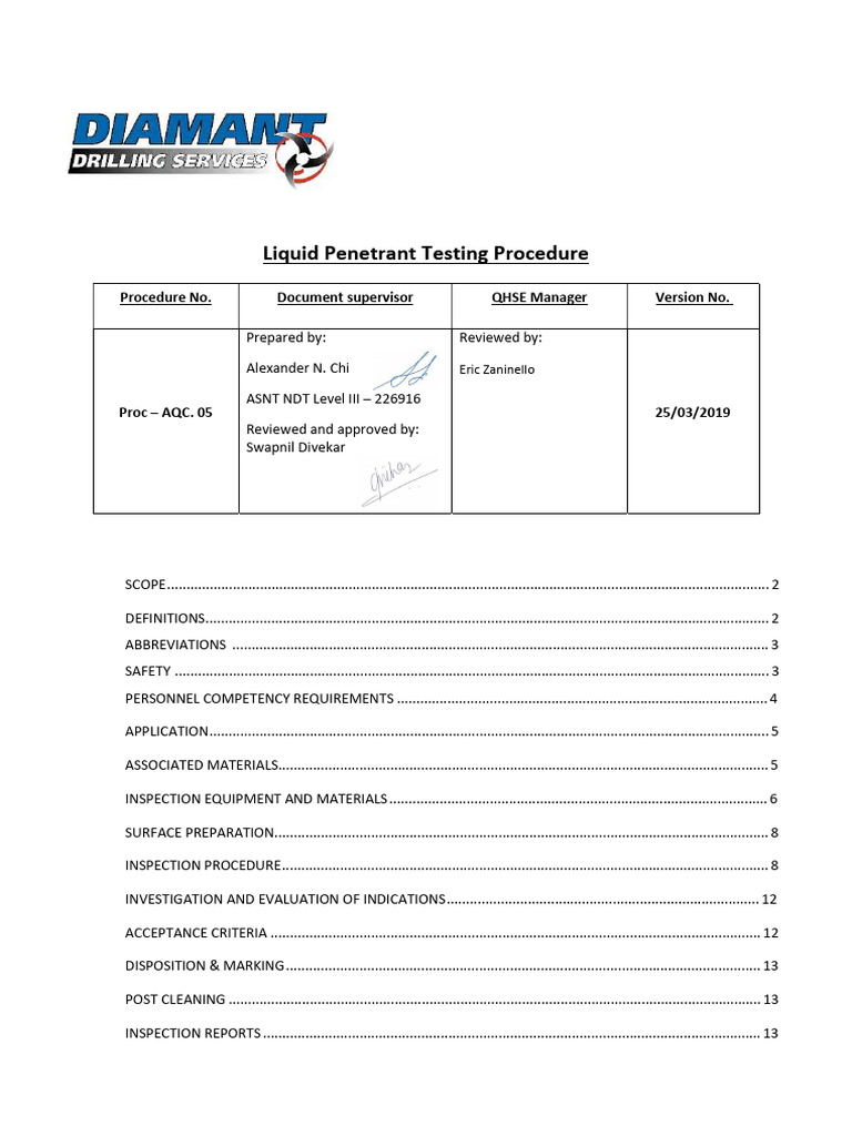 Liquid Penetrant Testing Procedure Guide | PDF | Nondestructive Testing ...