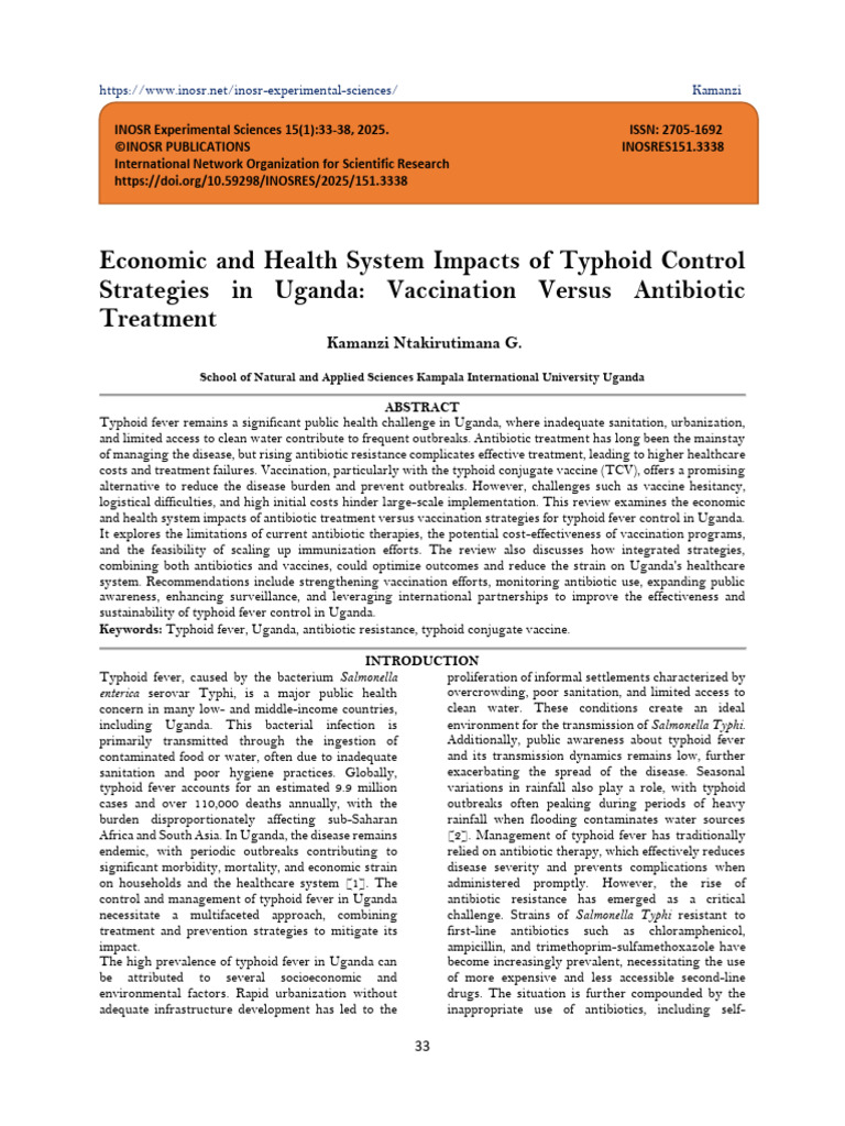 Typhoid Control in Uganda: Vaccination vs. Antibiotics | PDF ...