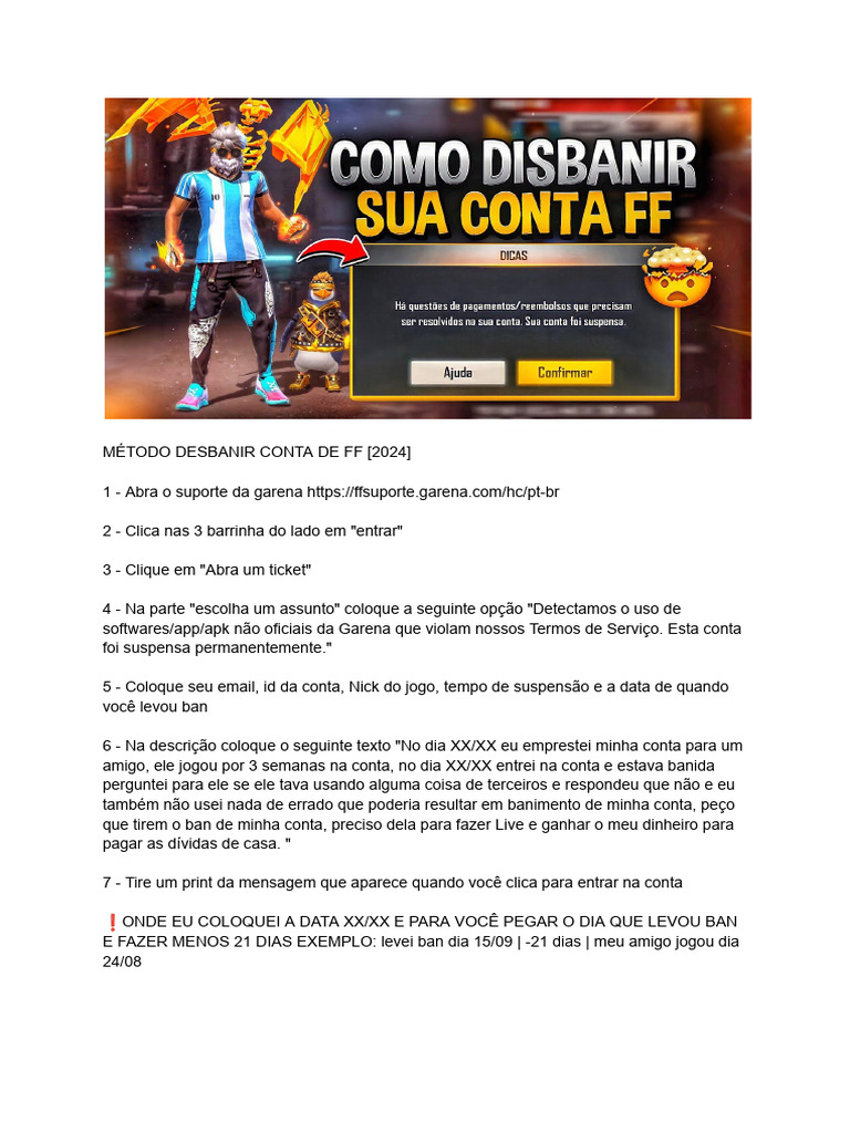 Fórmula Desbanir Conta de FF 2024 | PDF