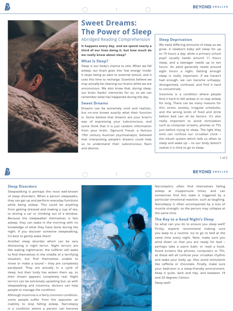 Sweet Dreams Abridged Reading Comprehension | PDF | Sleep | Dream