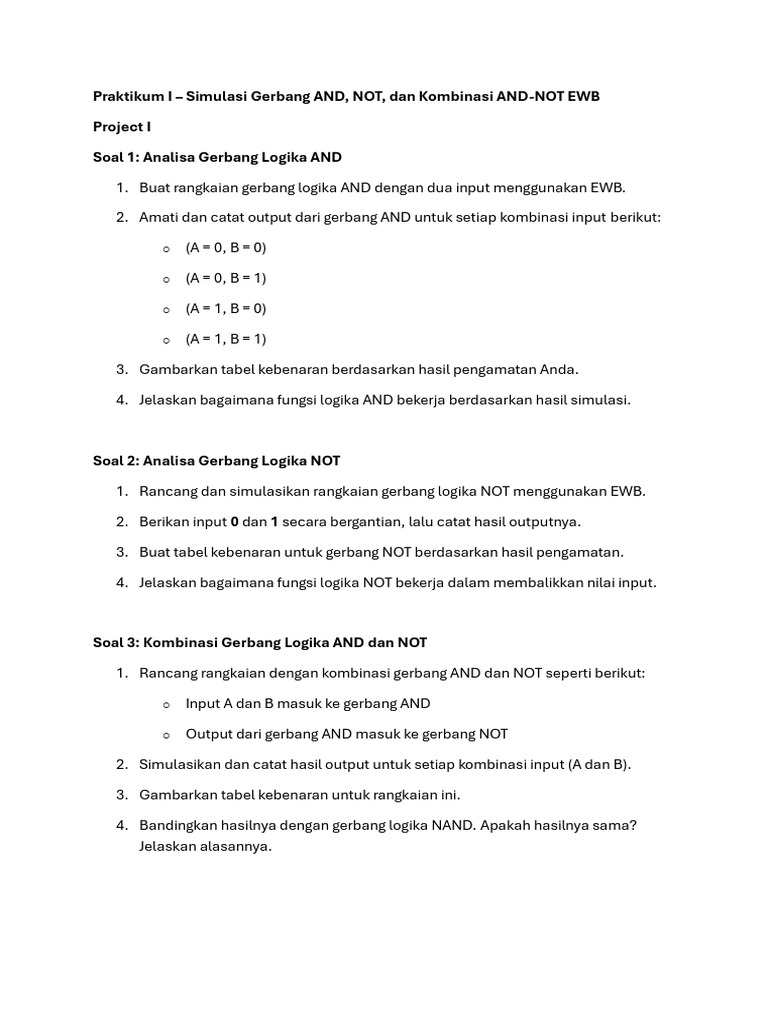 Praktikum I - Gerbang Logika EWB | PDF
