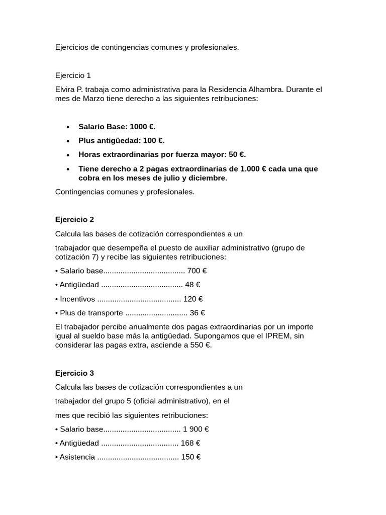 Ejercicios de Contingencias Comunes y Profesionales (2) | PDF