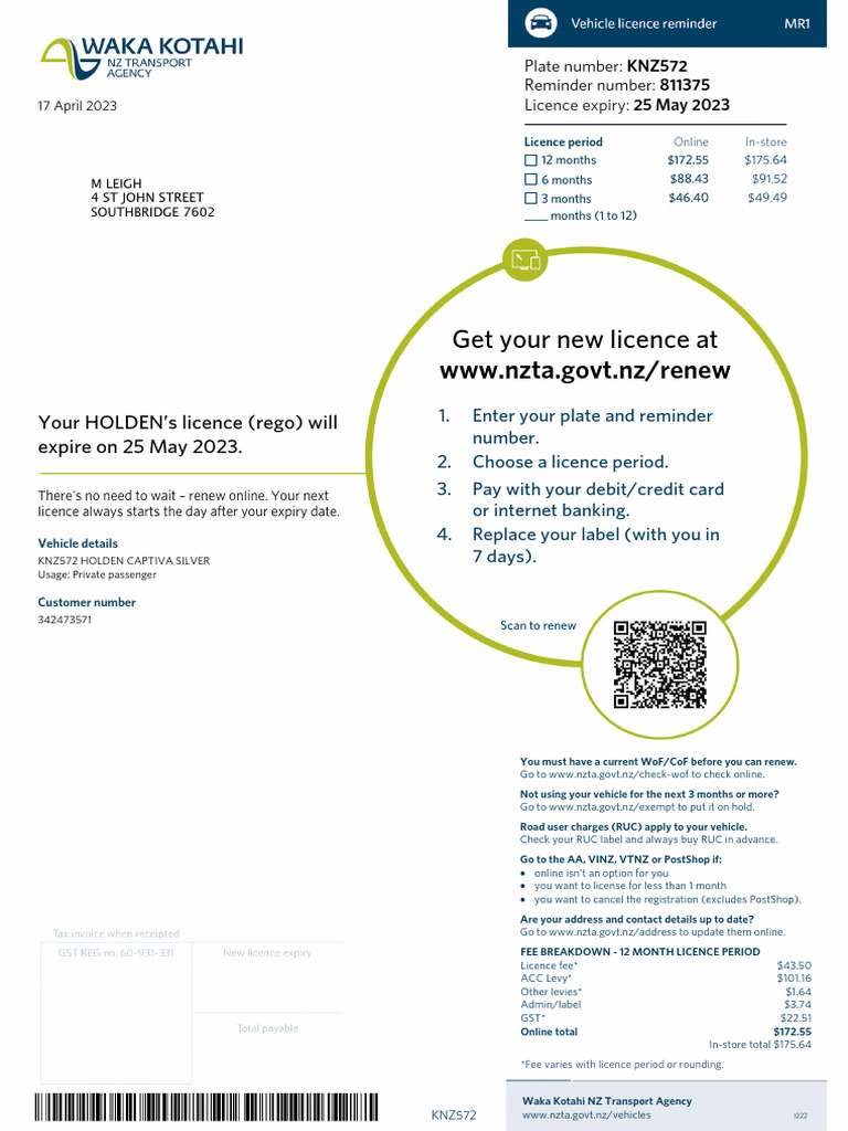 Vehicle Licence Reminder - KNZ572 | PDF | Transport | Vehicles