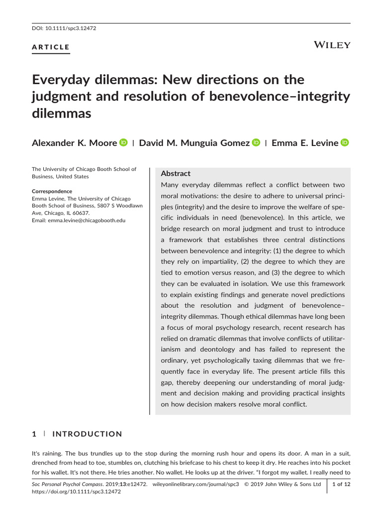 Everyday Dilemmas 2019 | PDF | Integrity | Morality