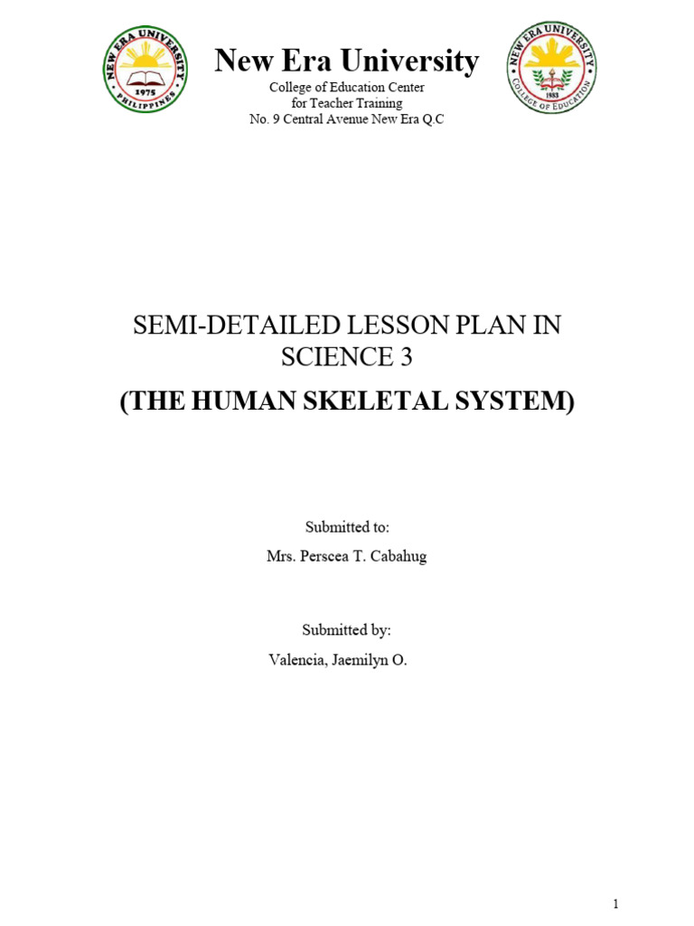 Semi-Detailed Lesson-Plan in Science Skeletal System | PDF | Skeleton ...
