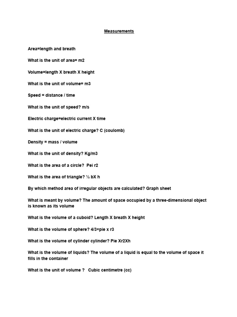 Measurements-Seventh Standard | PDF | Volume | Density