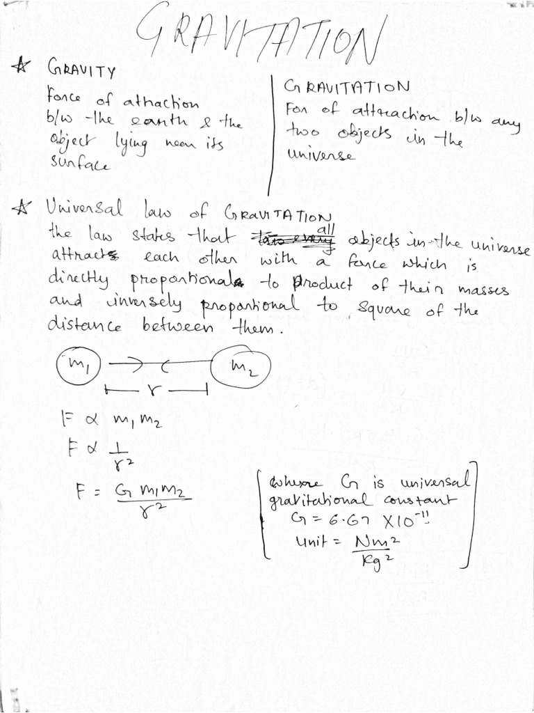 Gravitation CLASS XI NOTES | PDF
