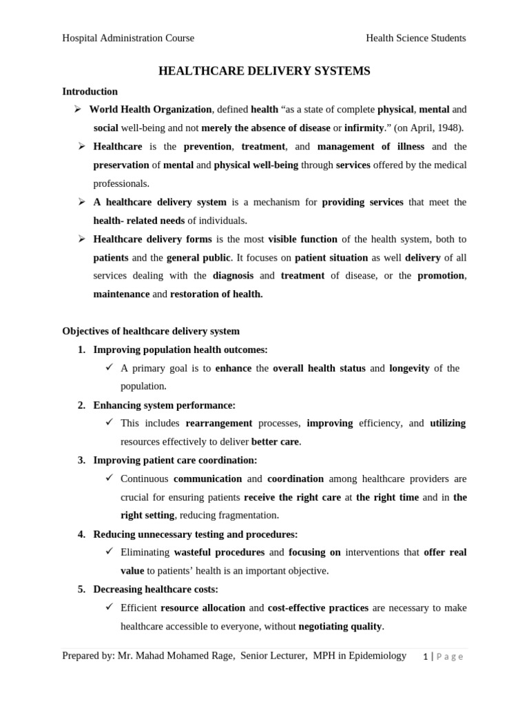 Healthcare Delivery System Overview | PDF | Health Care | Patient