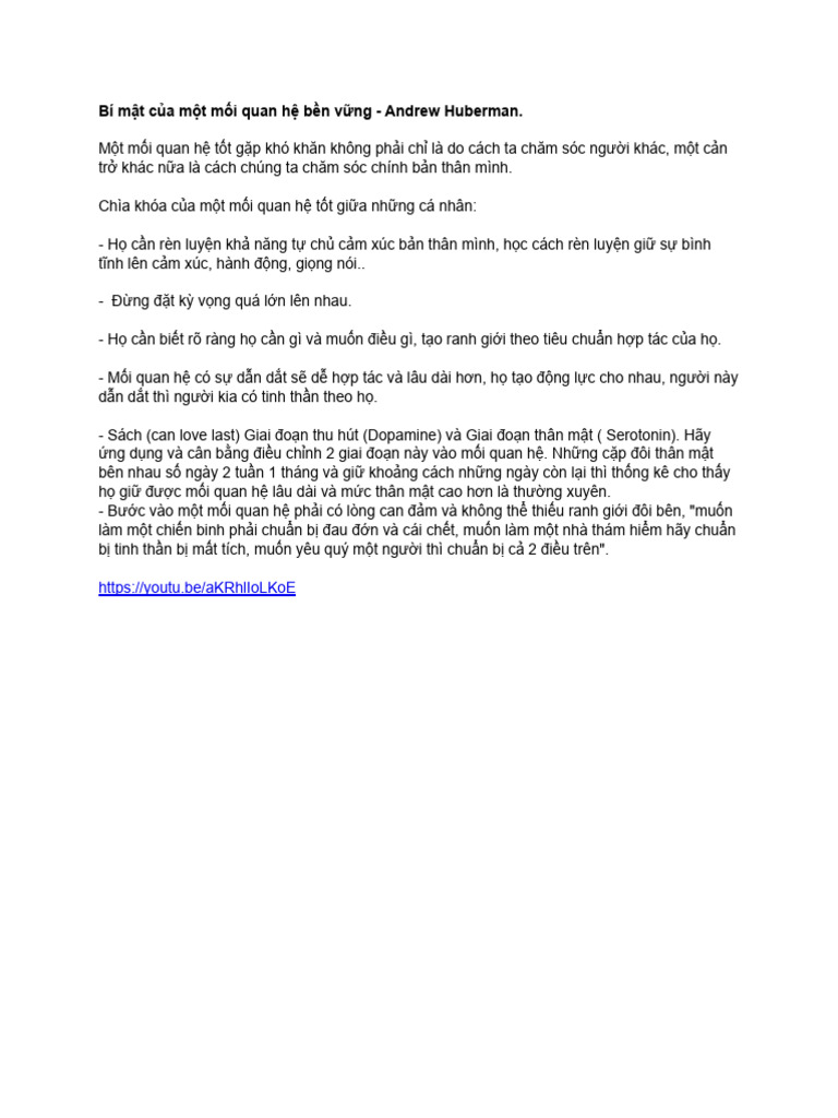Bi Mat Cua Mot Moi Quan He Ben Vung - Andrew Huberman. | PDF