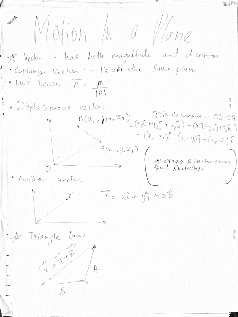 Motion in A Plane CLASS XI NOTES | PDF