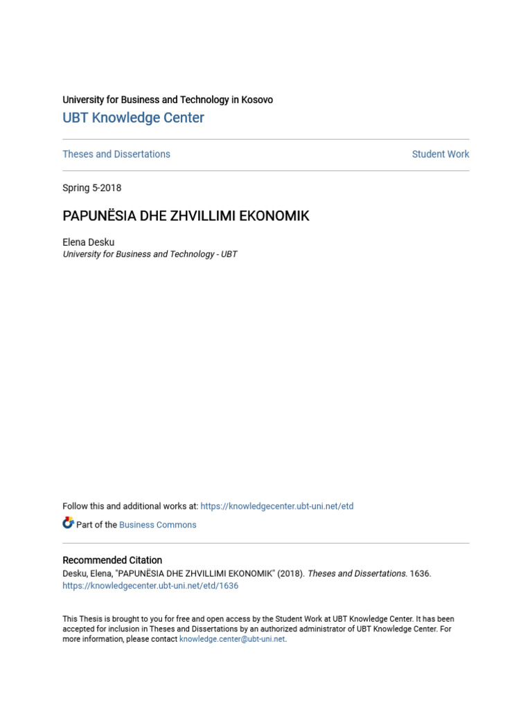 Papunësia Dhe Zhvillimi Ekonomik | PDF