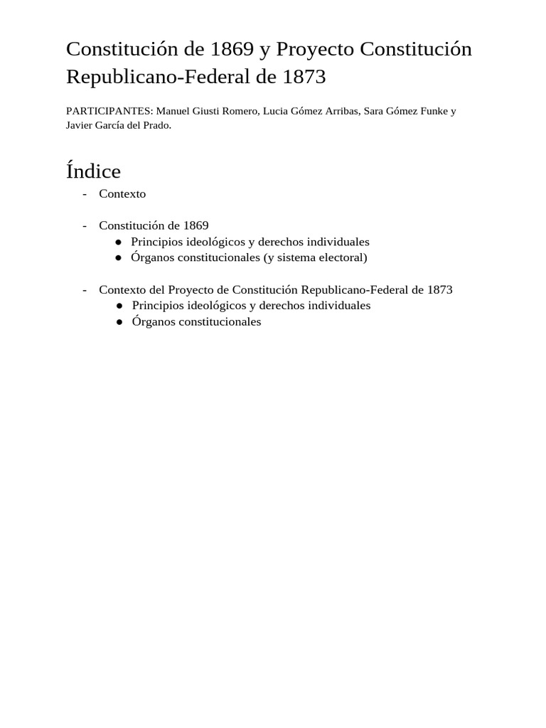 Constitución de 1869 y Proyecto Constitución Republicano-Federal de ...
