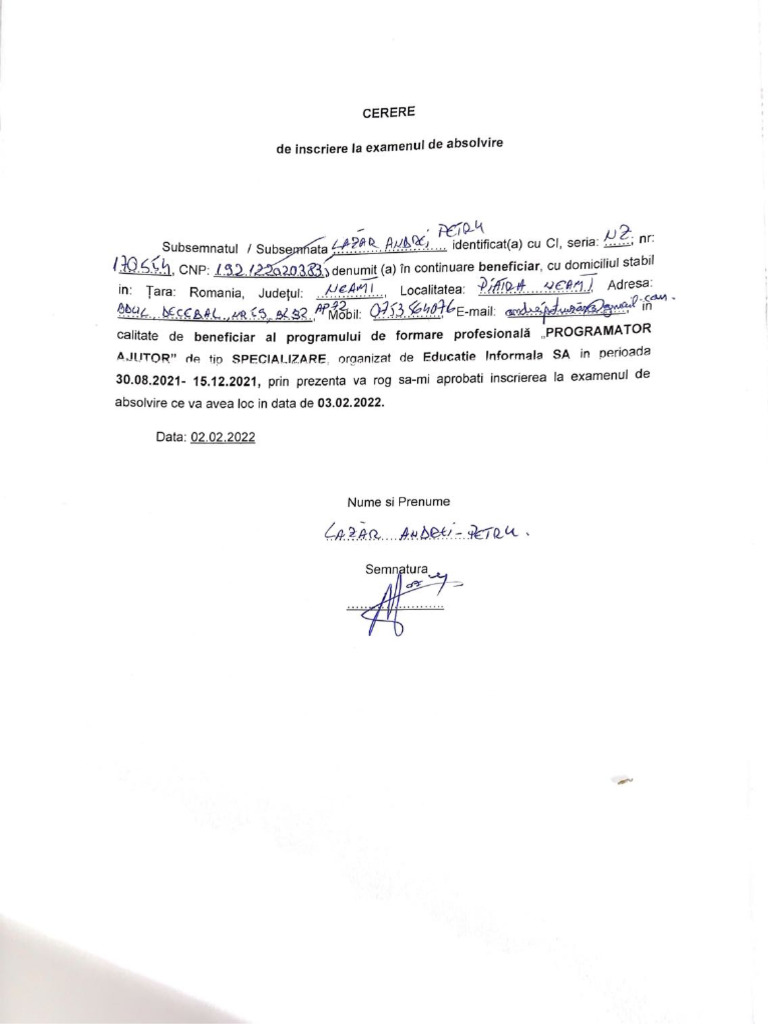 Lazar Andrei-Petru - Cerere | PDF