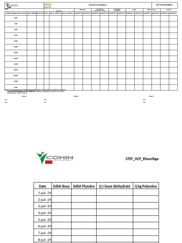 Checklist de Contrôle Centrifugeuse OCP | PDF