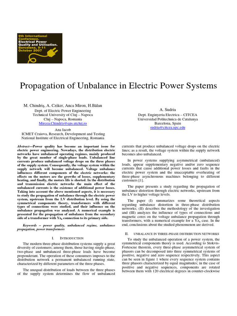 Propagation of Unbalance in Electric Power Systems | PDF | Transformer ...