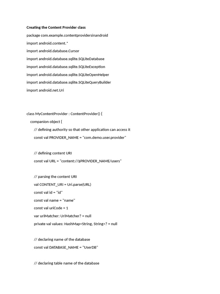 19 Creating The Content Provider Class | PDF | Databases | Table (Database)