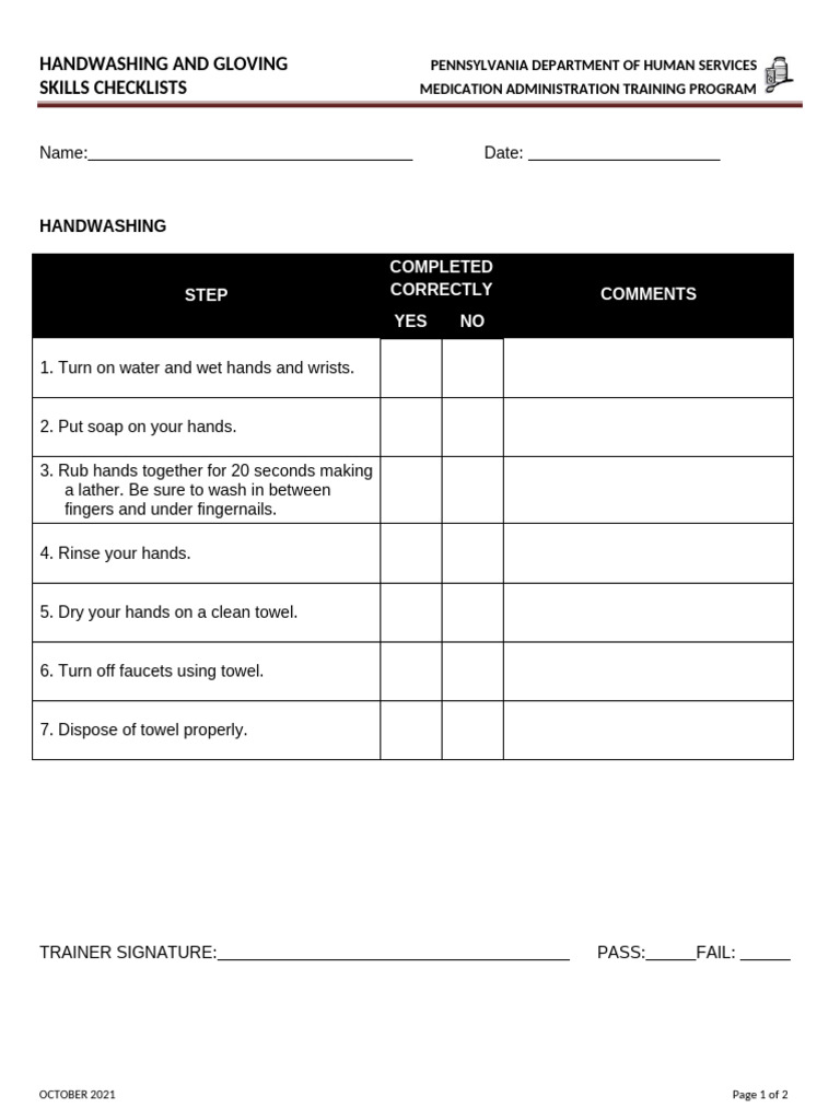 Lesson - 6 - Handwashing - and - Gloving - Skill - Checklists Revised ...