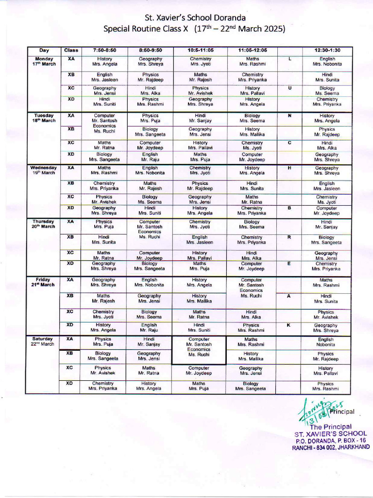 Special Routine For Class X 2025 26 | PDF