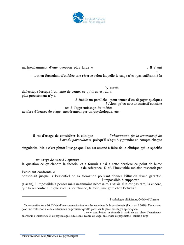 Fonctions Et Limites Du Stage Doucet | PDF | Psychologie | Psychanalyse