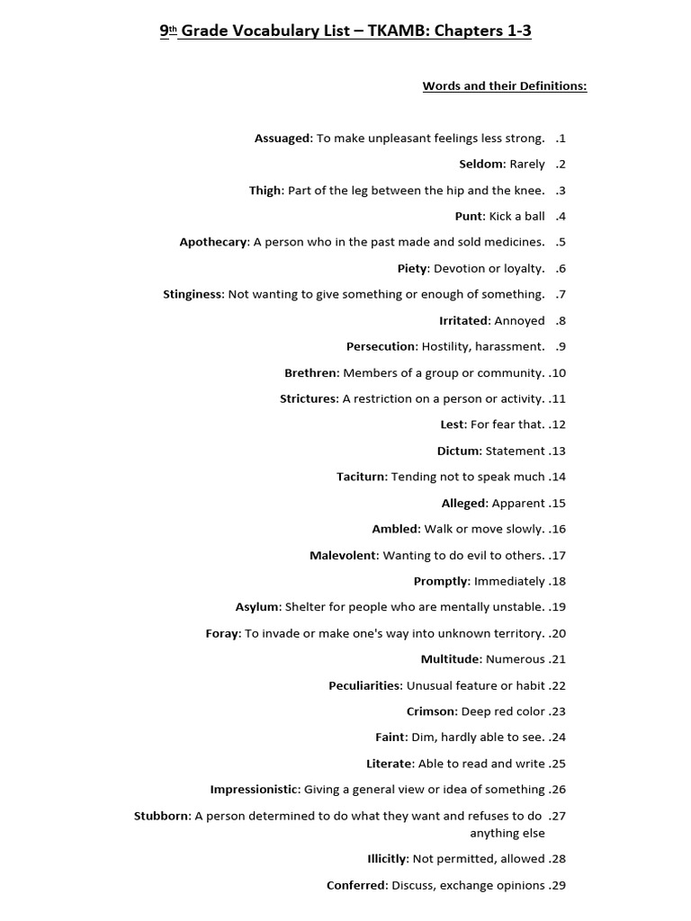 9th Grade Vocabulary List - Exam 2024 | PDF